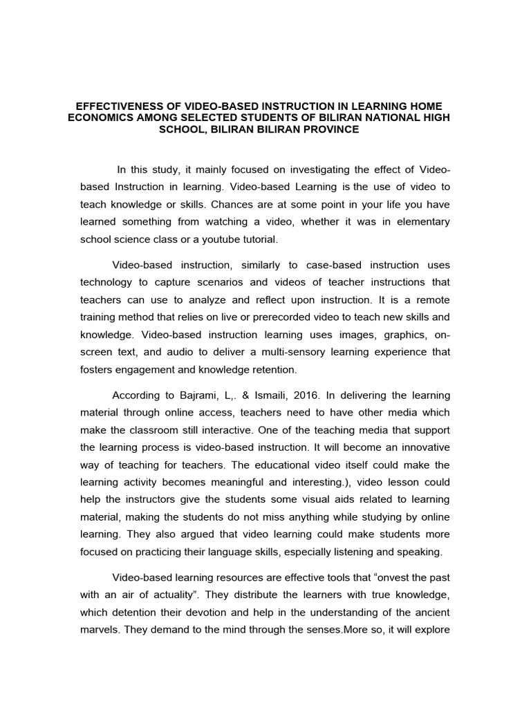 EFFECTIVENESS OF VIDEO Based Learning | PDF | Learning | Teachers