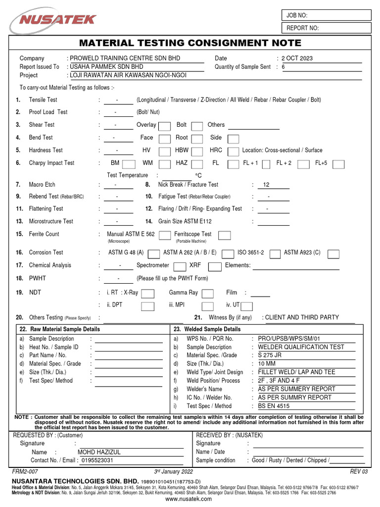 FRM2-007 Rev03 (Material Testing Consignment Note) WQT PAMMEK ...