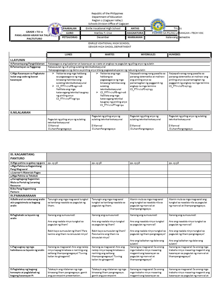 Filipino Tech Voc DLL 2 218 | PDF