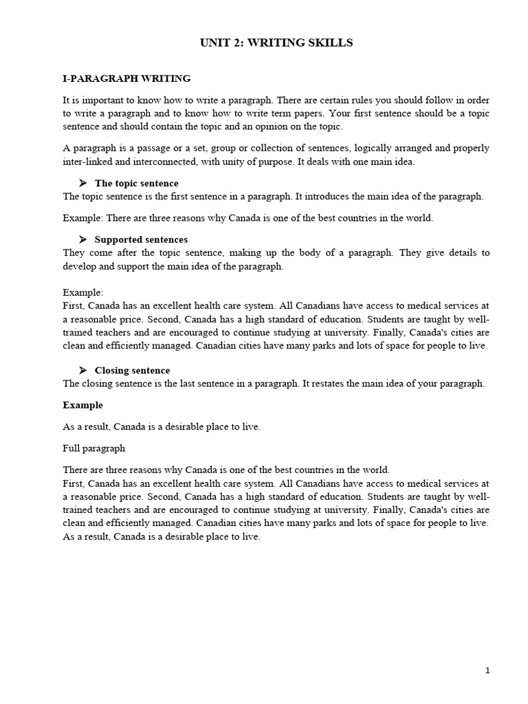 Unit 2 - Writing Skills | PDF | Paragraph