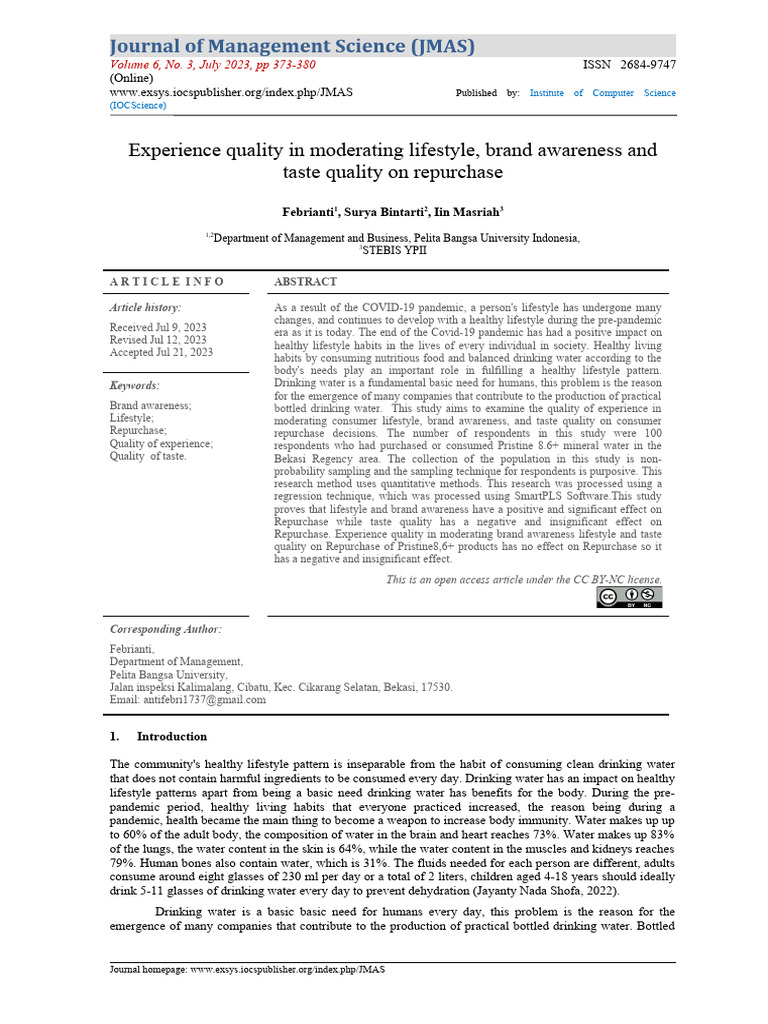 283-Article Text-1582-1-10-20230724 | PDF | Brand | Coefficient Of Determination