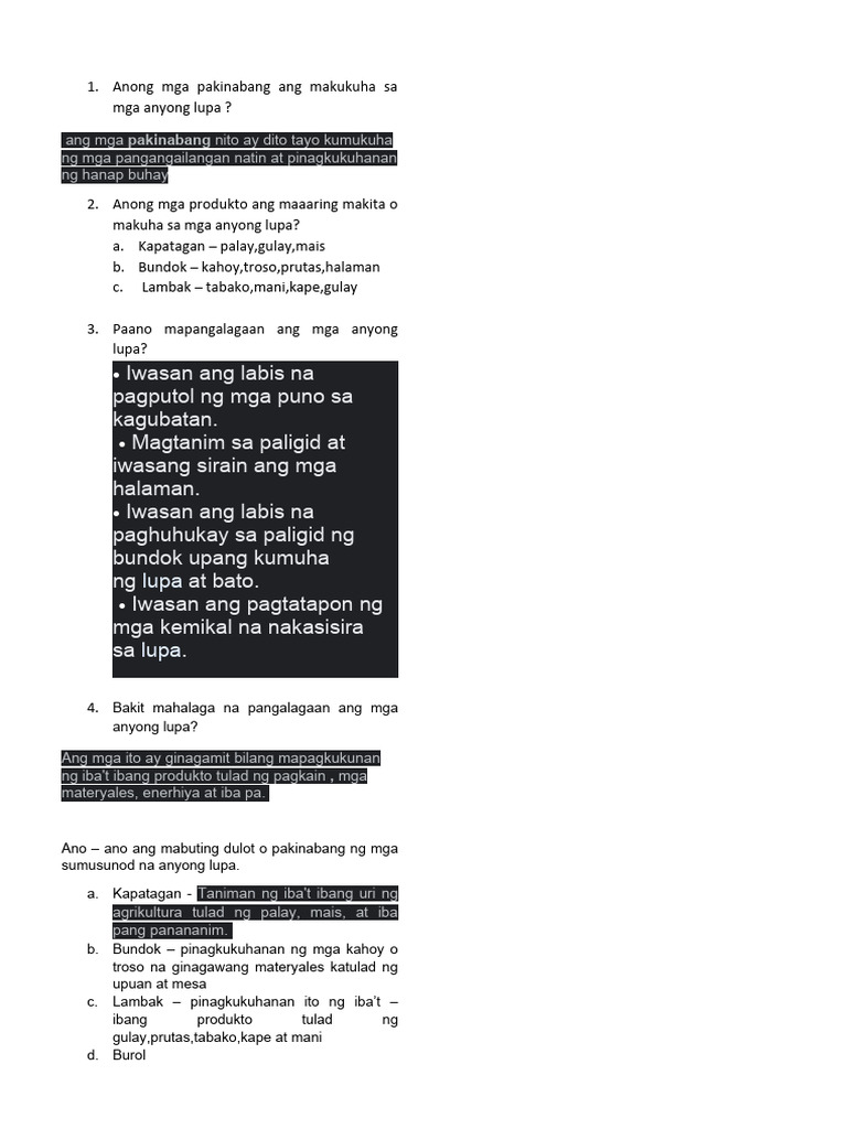 Anong Mga Pakinabang Ang Makukuha Sa Mga Anyong Lupa | PDF