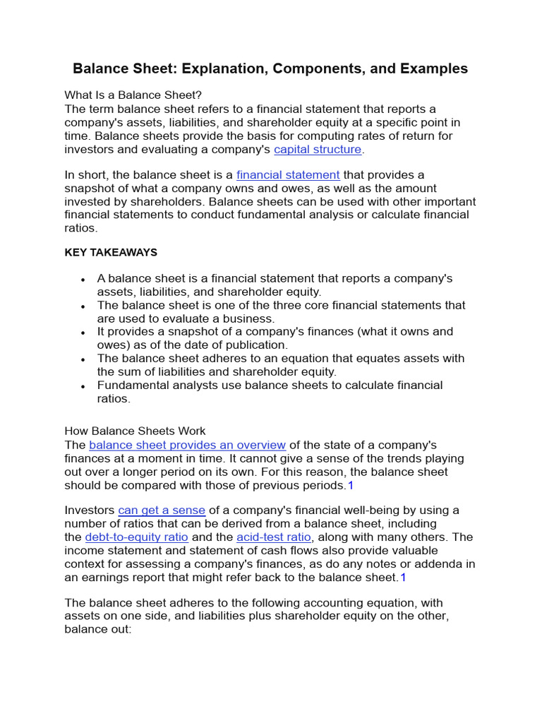 Balance Sheet | PDF | Balance Sheet | Equity (Finance)