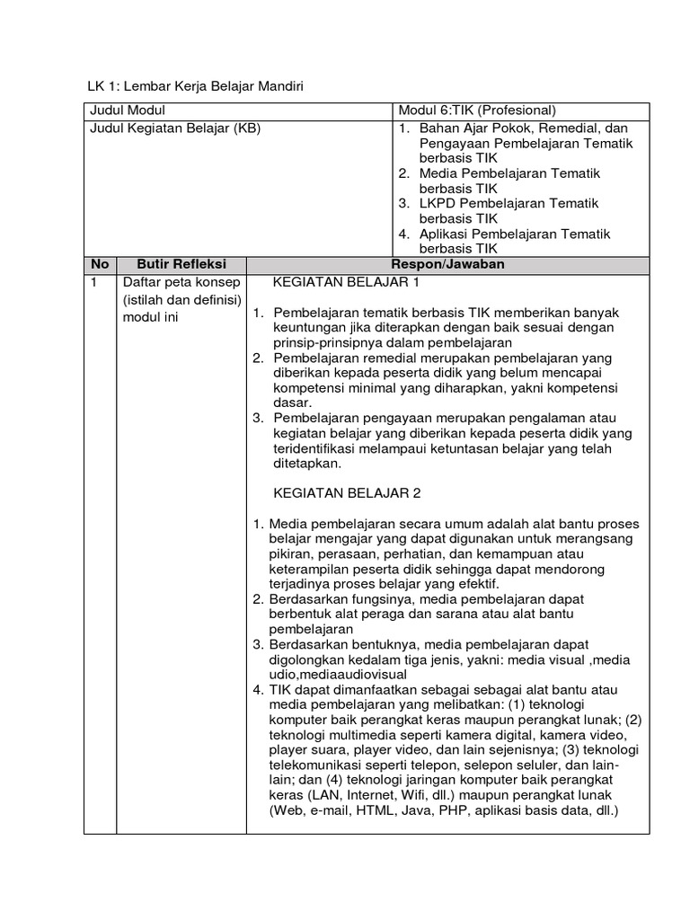 Lembar Kerja 1 Tik | PDF