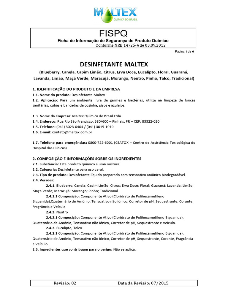 DESINF 5LT TALCO MALTEX FT | PDF | Desperdício | Temperatura