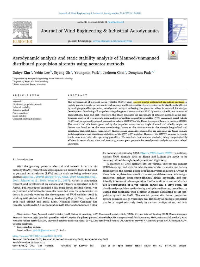 Aerodynamic Analysis and Static Stability Analysis of Manned or Unmanned Distributed Propulsion ...