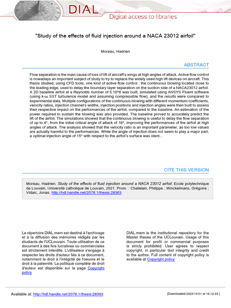 Study of the Effects of Fluid Injection Around a NACA 23012 Airfoil | PDF | Lift (Force) | Airfoil