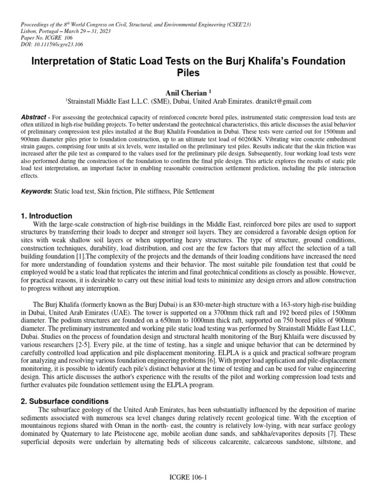 Interpretation of Static Load Tests On The Burj Khalifa's Foundation ...