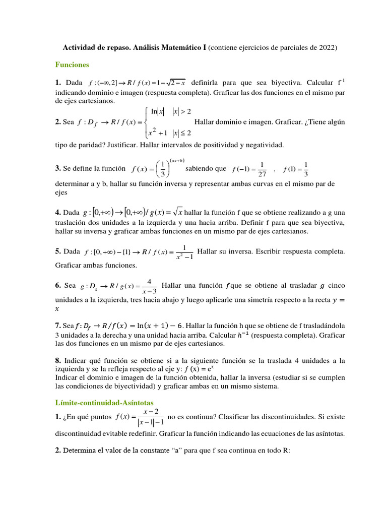Actividad de Repaso - Segundo Parcial | PDF | Derivado | Función (Matemáticas)