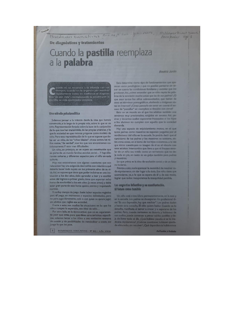 JANIN, Beatriz. Cuando La Pastilla Reemplaza A La Palabra | PDF