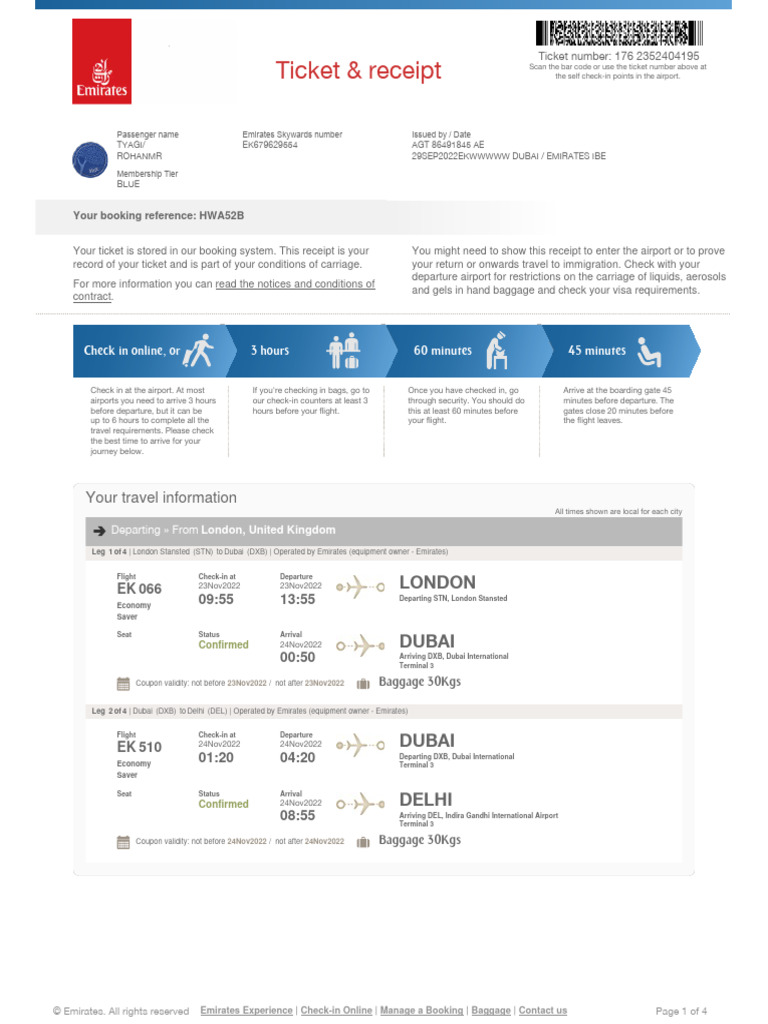 Emirates Ticket 1 | PDF