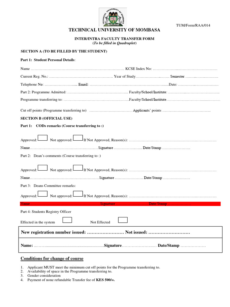 Inter Intra Faculty Transfer Form | PDF