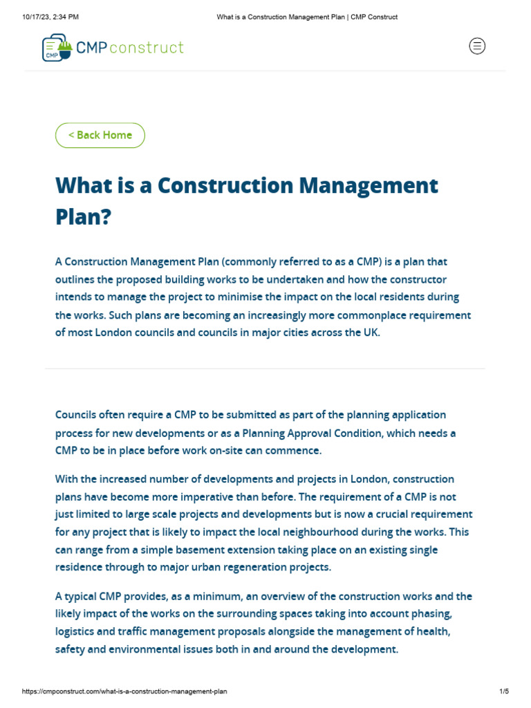 What Is A Construction Management Plan - CMP Construct | PDF