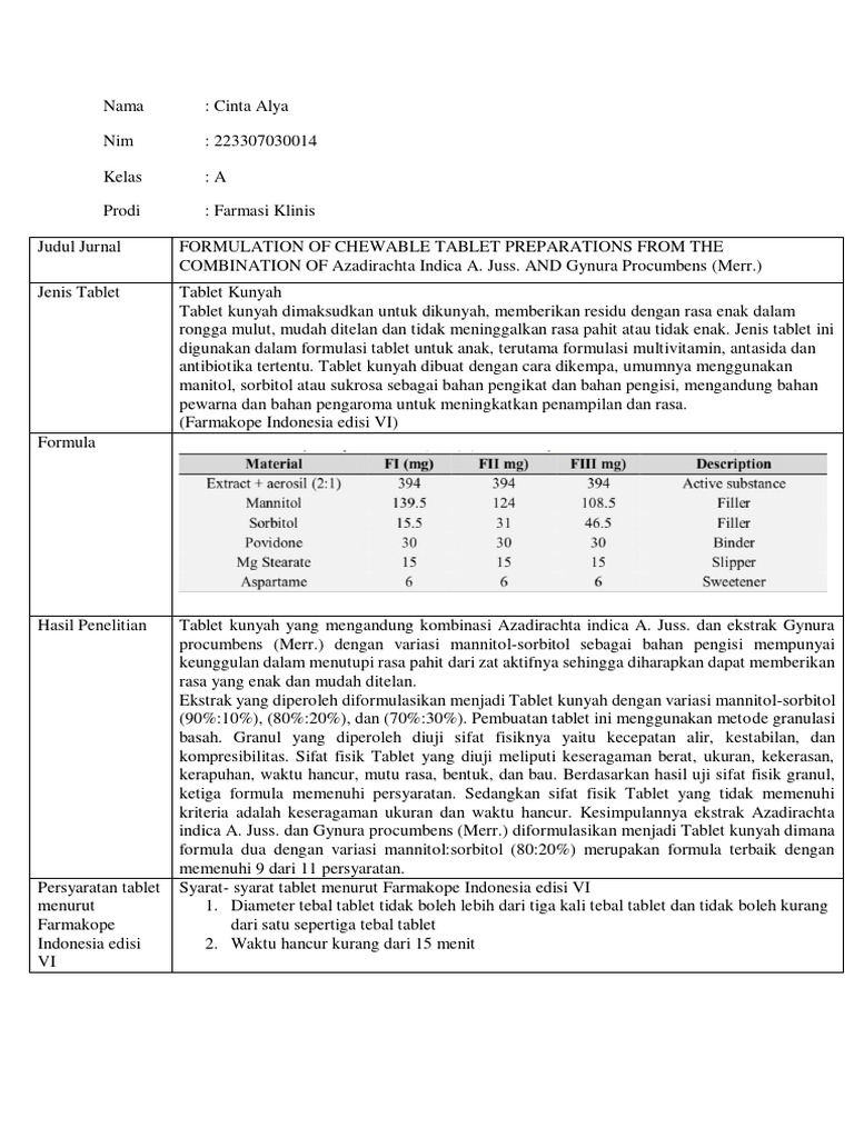 Formulasi Tablet.Cinta014 | PDF
