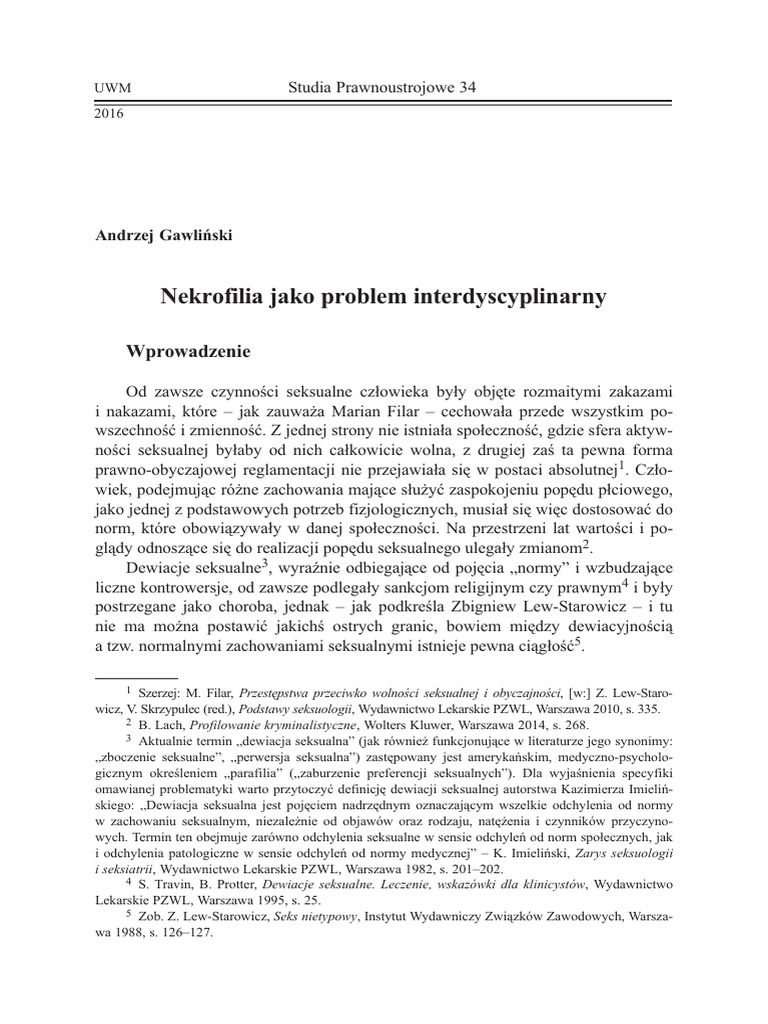 Nekrofilia Jako Problem Interdyscyplinarny: Artyku y | PDF