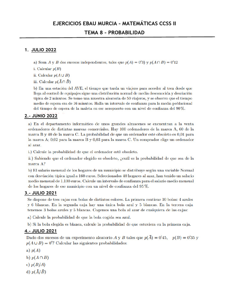 Ejer Ebau Murcia Probabilidad | PDF
