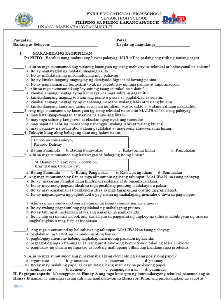 PERIODIC-Filipino-12 TECHVOC | PDF