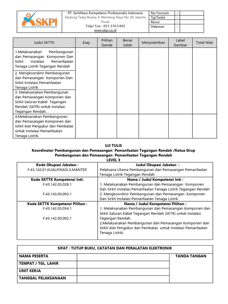 1B. Uji Tulis, Iptl Manter, Bangsang Lev 3, Komponen, SKTR, App | PDF