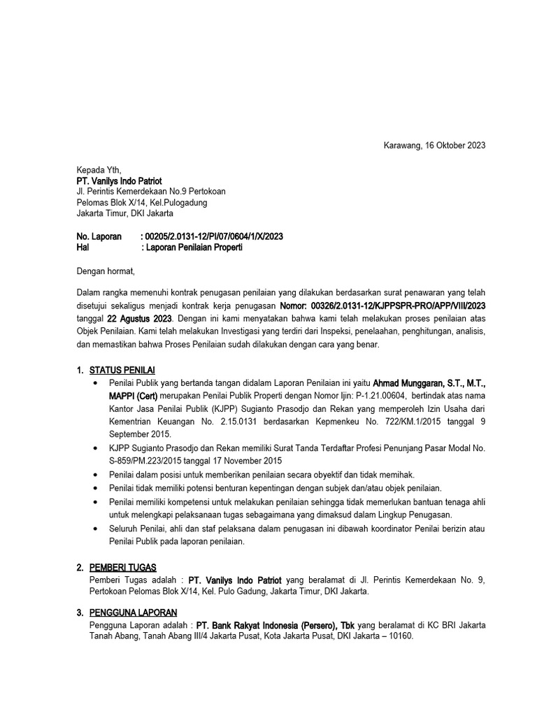 rev-LPA PT Vanilys Indo Patriot KLINIK DAN RT SHM No. 1773 | PDF | Bisnis | Pengelolaan Keuangan ...