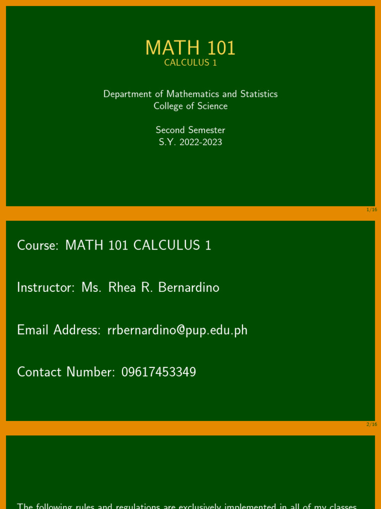 MATH 101: Calculus 1 Course Outline | PDF | Derivative | Function ...