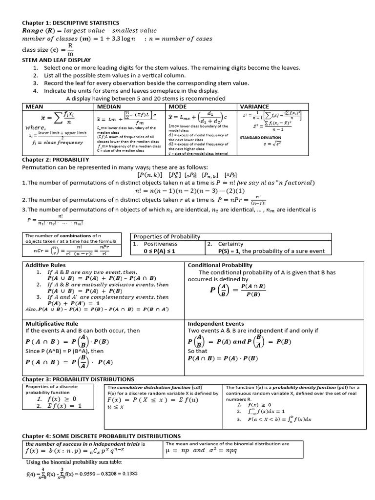 Eda Formulas | Download Free PDF | Probability Distribution | Median