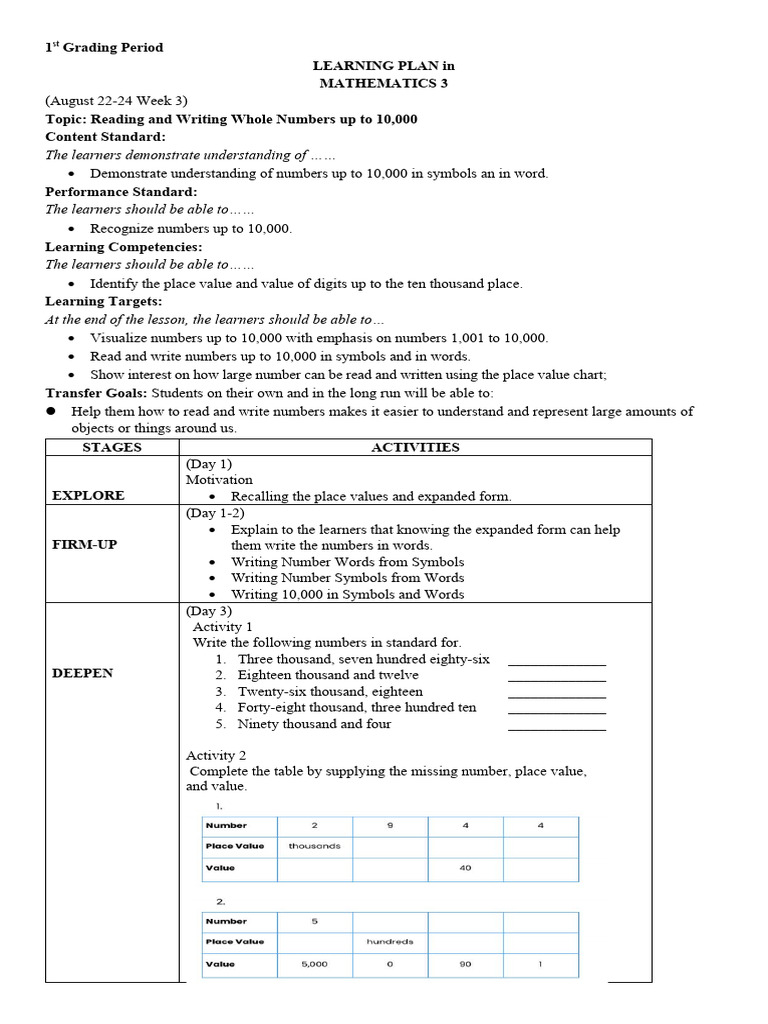 REading and Writing Whole Numbers Up To 10, 000 | PDF | Pedagogy ...