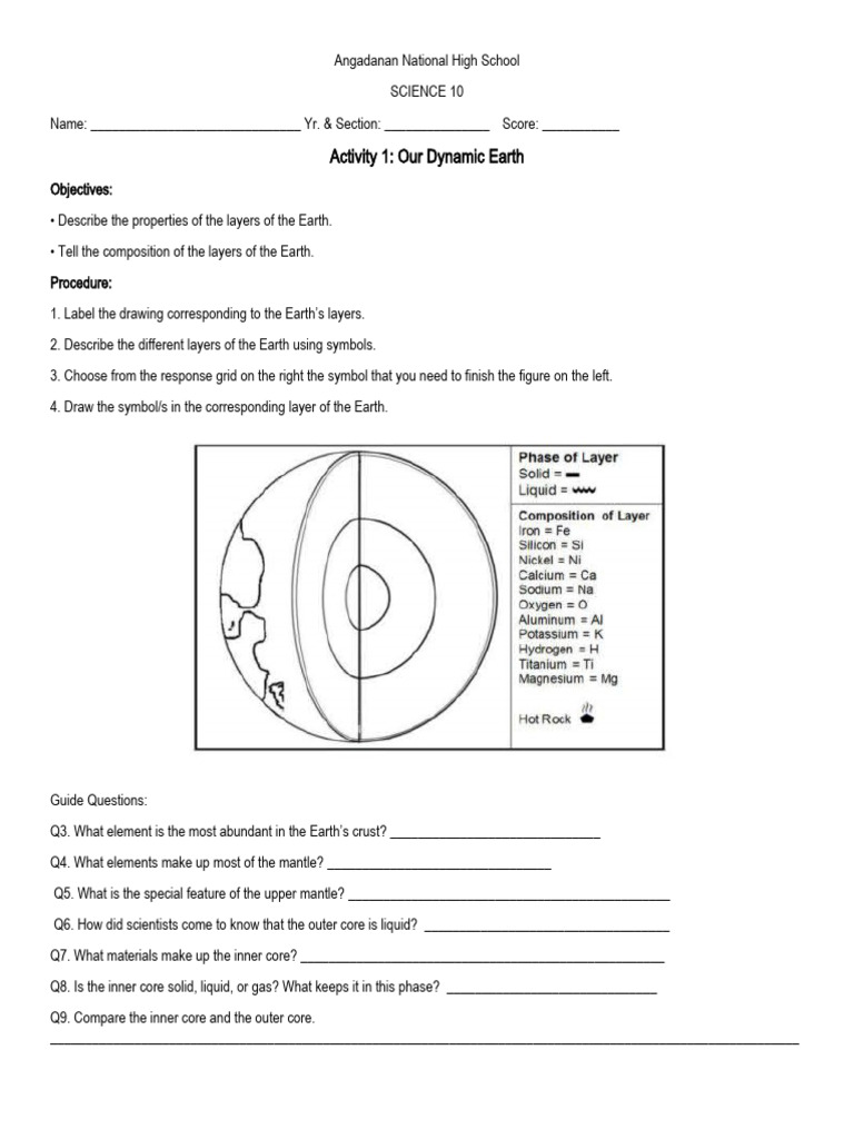 Earth Layers Activity for Grade 10 | PDF