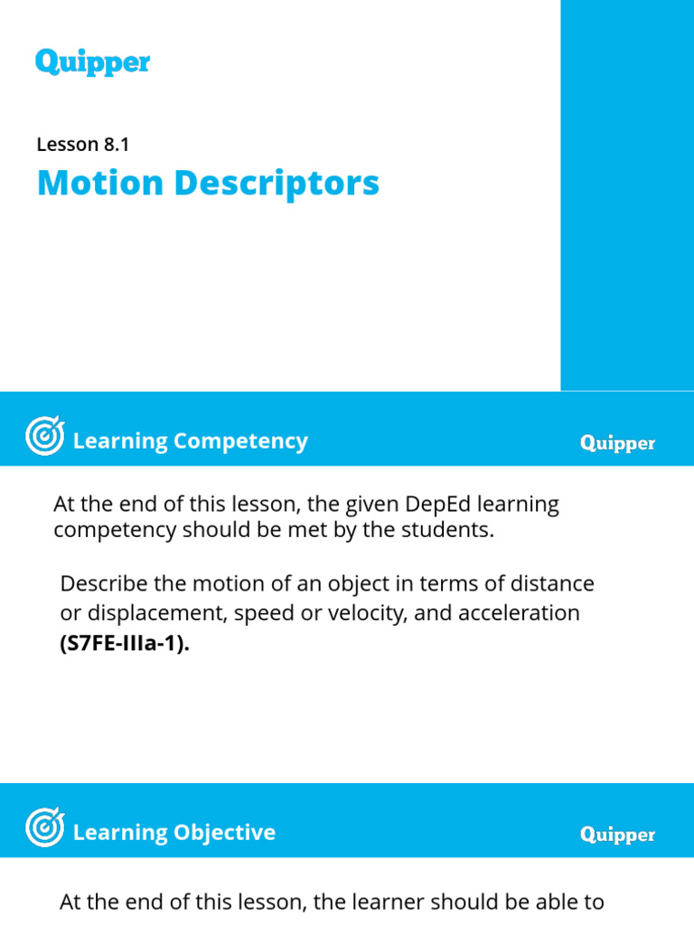 Motion Descriptors Pdf Speed Velocity