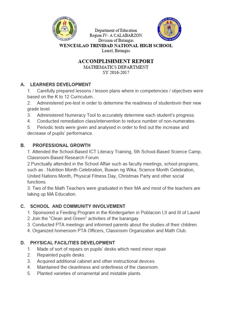 Accomplishment Report (Annual) | PDF