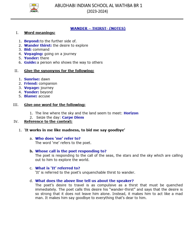 Wander Thirst-Notes. | PDF