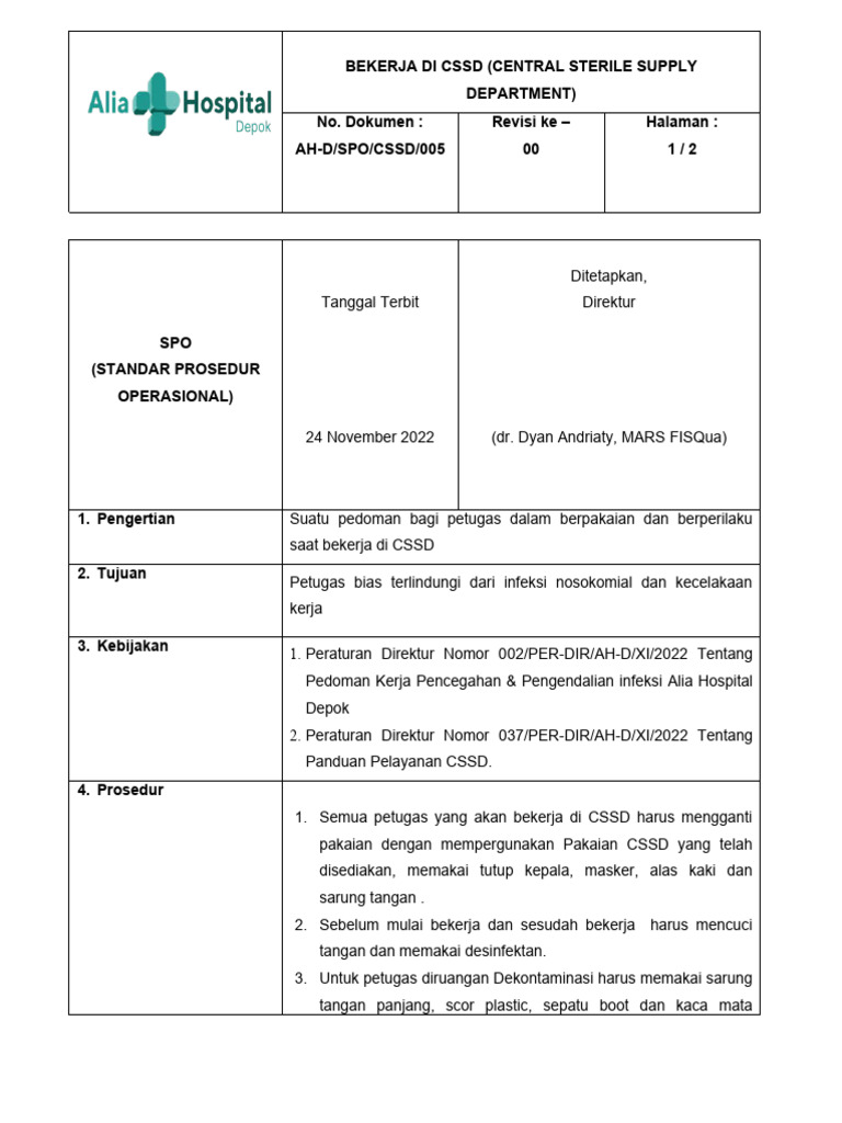 SPO Bekerja Di CSSD | PDF