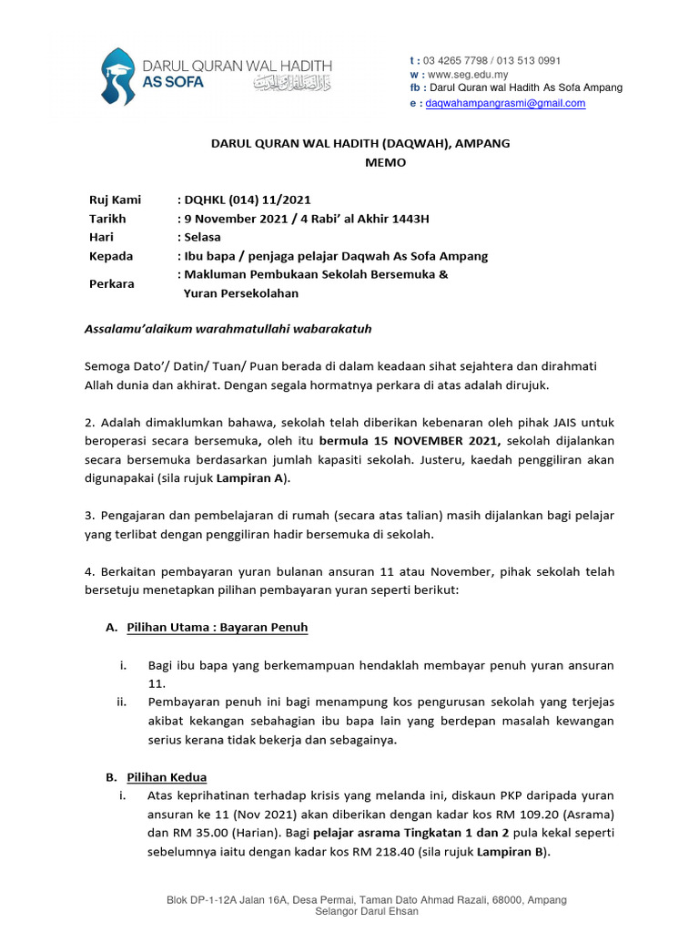Memo Bersemuka Dqa 151121 | PDF