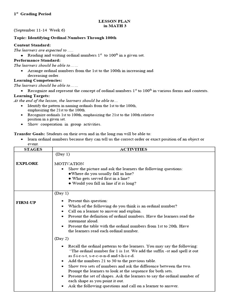 Ordinal Numbers | PDF | Teaching Methods & Materials