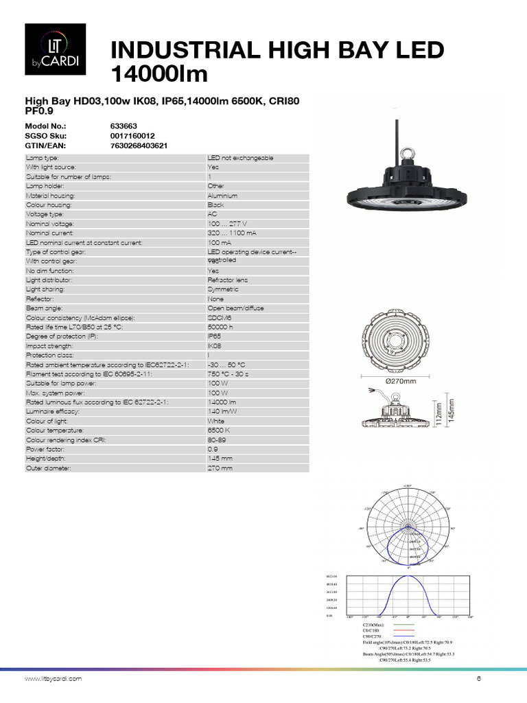 INDUSTRIAL HIGH BAY LED-0017160012 - Datasheet PDF | PDF | Incandescent Light Bulb ...