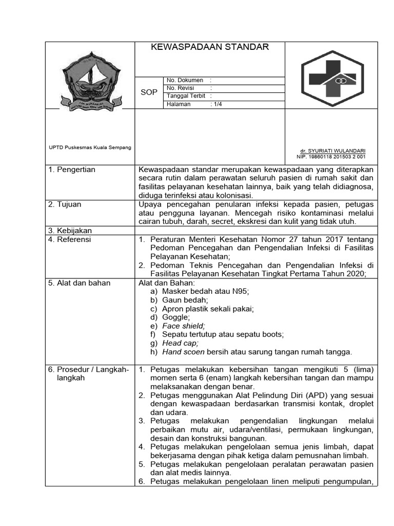 Sop Kewaspadaan Standar 2022 | PDF
