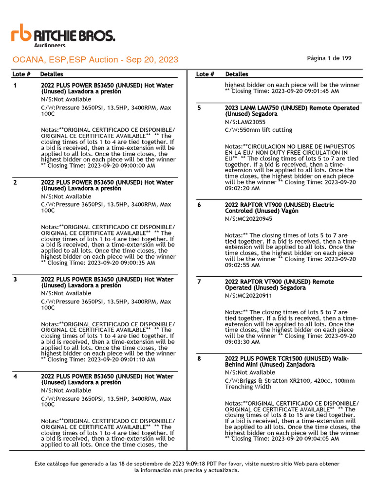 RB Catalogo Subasta Septiembre 2023 | PDF | Auction | Vehicle Technology