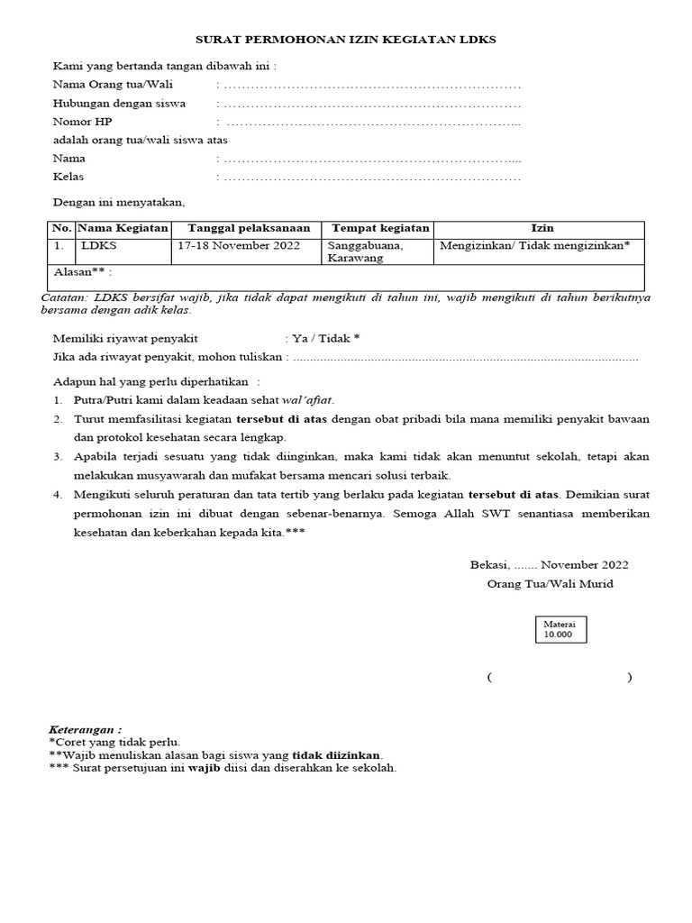 Surat Persetujuan LDKS | PDF