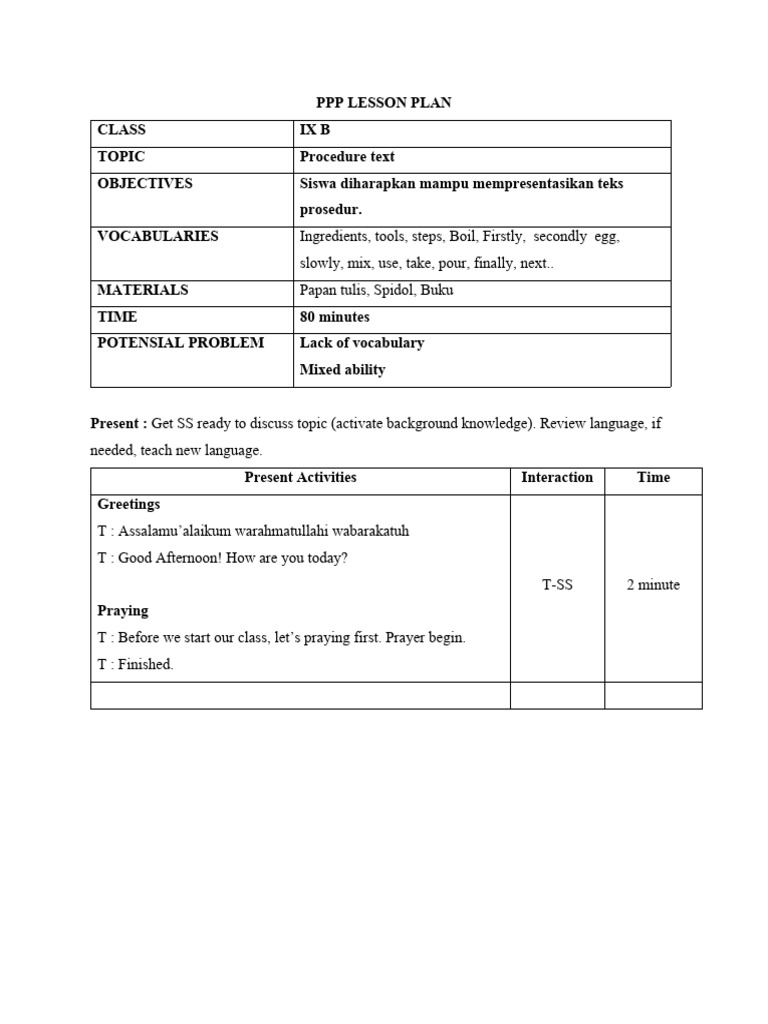 Nurul Andini PPP Lesson Plan | PDF