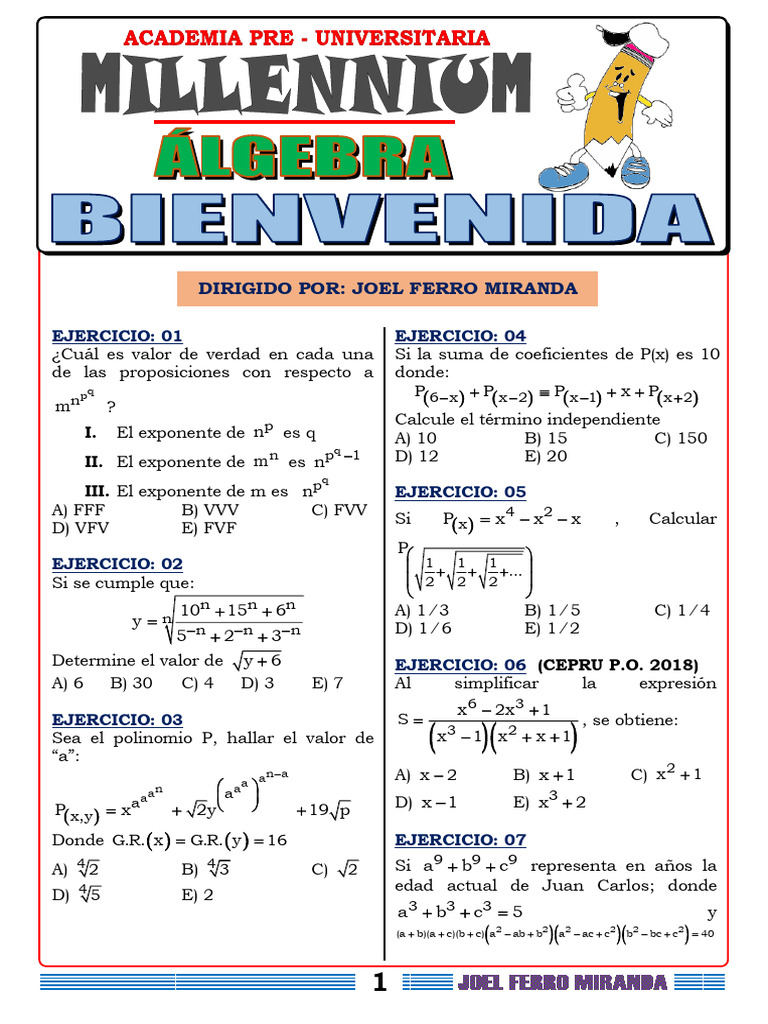 Algebra Ejercicios | PDF | Ciencia computacional | Conceptos matemáticos