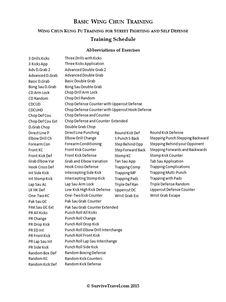 Wing Chun Training Schedule | PDF | Combat Sports | Sports Entertainment