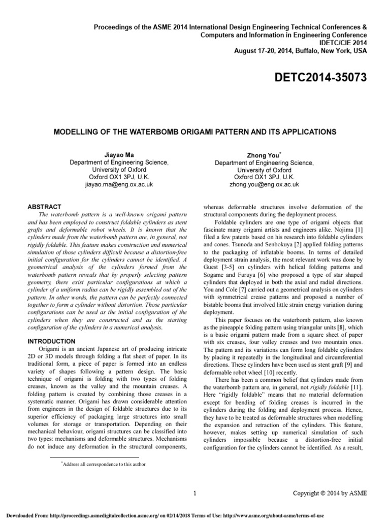 Modelling of The Waterbomb Origami Pattern and Its Applications | PDF ...