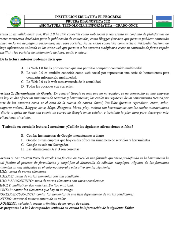 Prueba Diagnostica TEC - INF - ONCE - 2022 | PDF | Red mundial | Internet y web