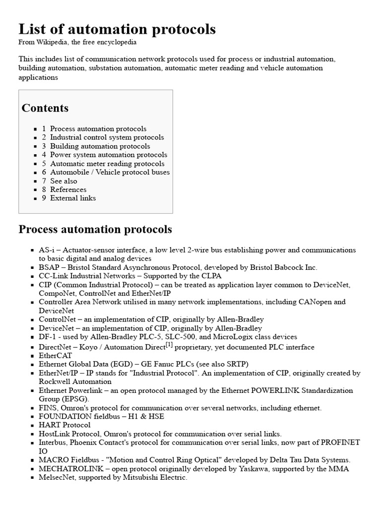 List of Automation Protocols - Wikipedia, The Free Encyclopedia | PDF ...