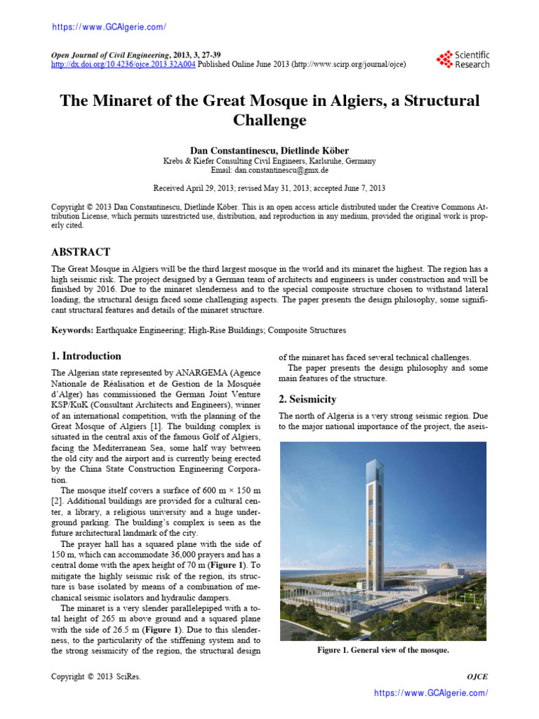 Le Calcul de Structure Du Minaret de La Mosqu e D Alger 1683793174 ...