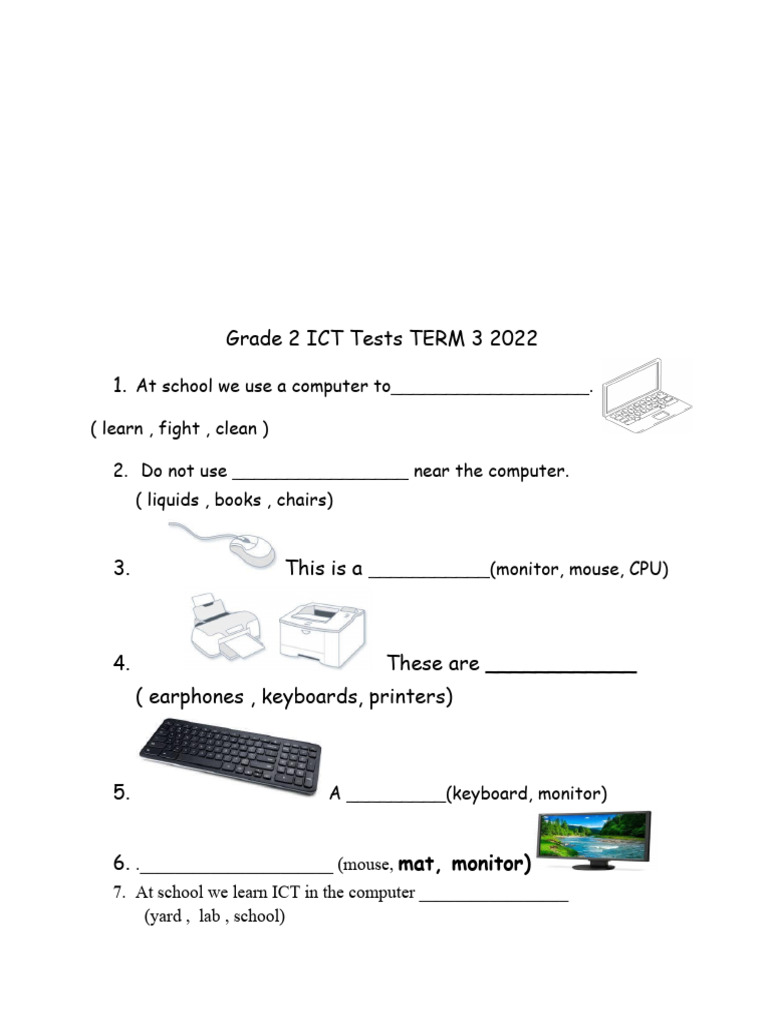 Grade 2 ICT Tests 2022 B | PDF | Games & Activities | Computers