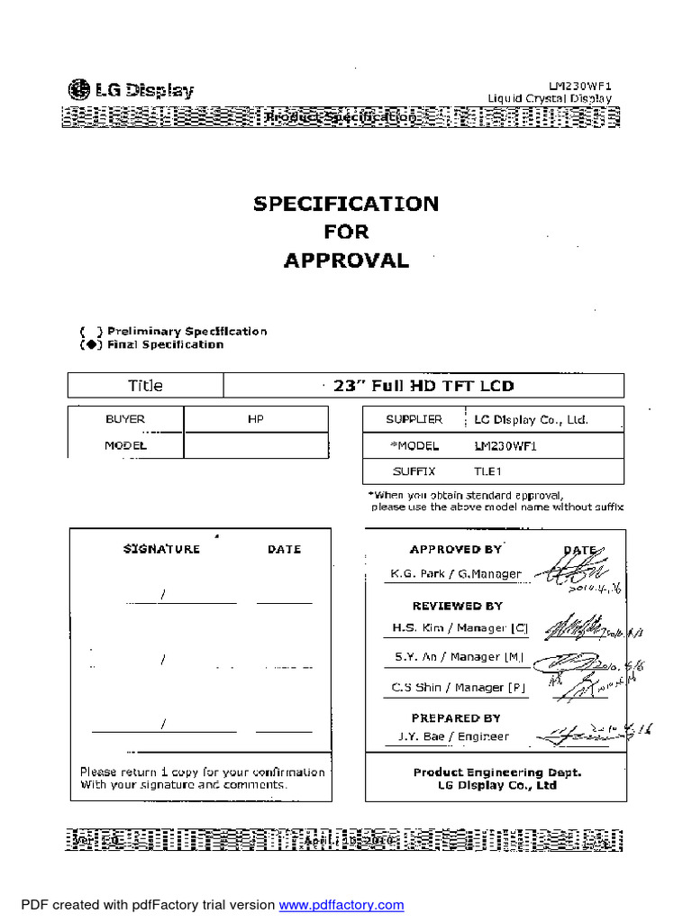 LG Display Lm230wf1 Tle1 LG | PDF