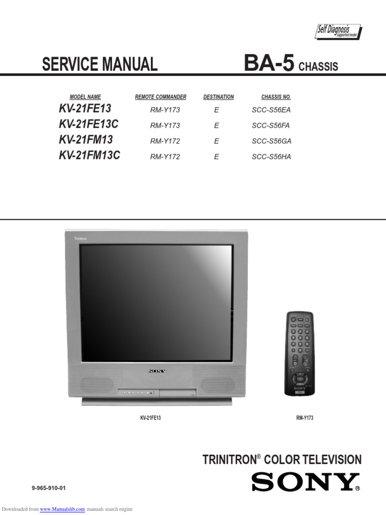 Manual Servicio Sony TRINITRON® COLOR TELEVISION kv21fe13 | PDF ...