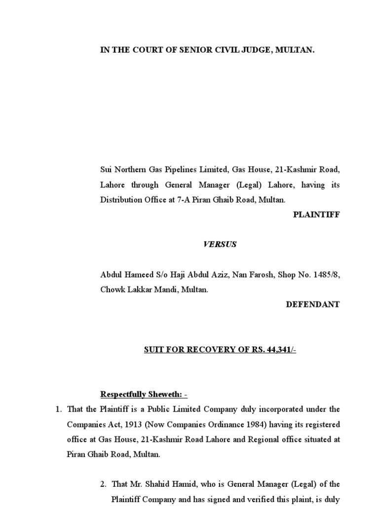 Recovery Suit | PDF | Lawsuit | Jurisdiction