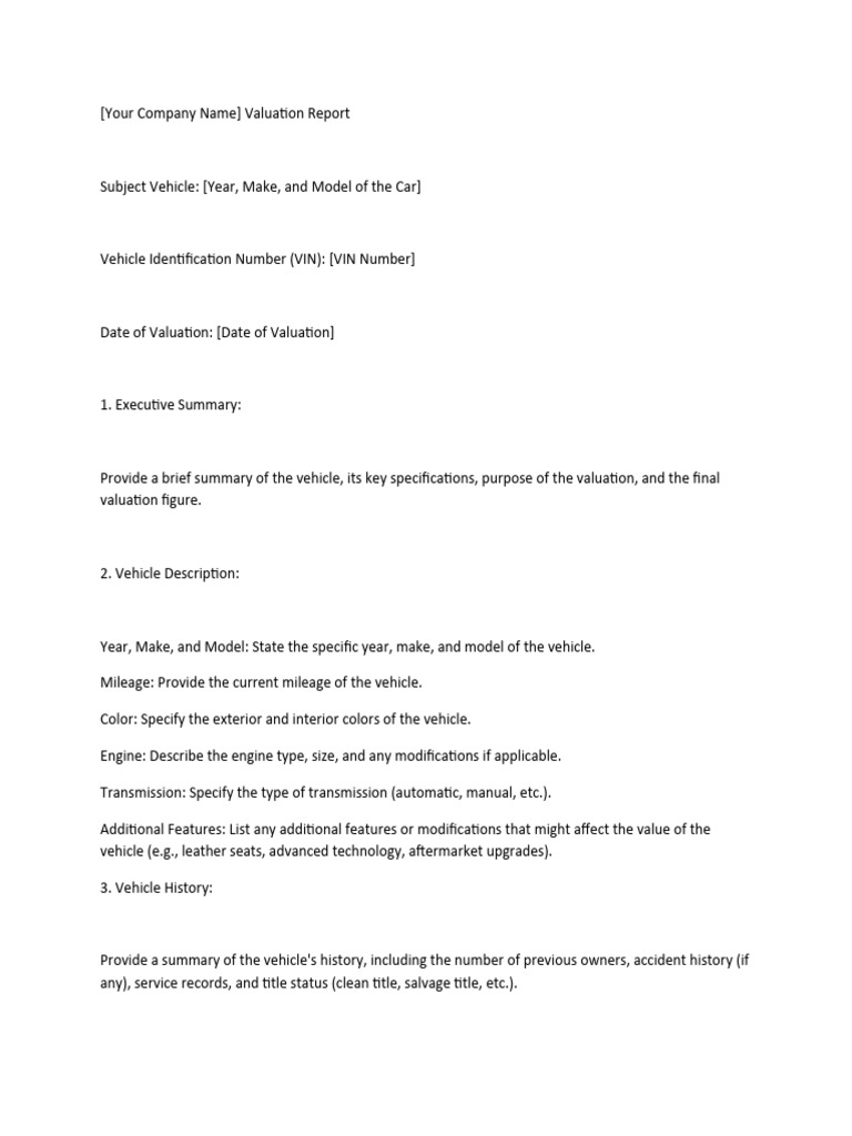 Valuation Report For Car Vehicle | PDF | Real Estate Appraisal | Fuel ...