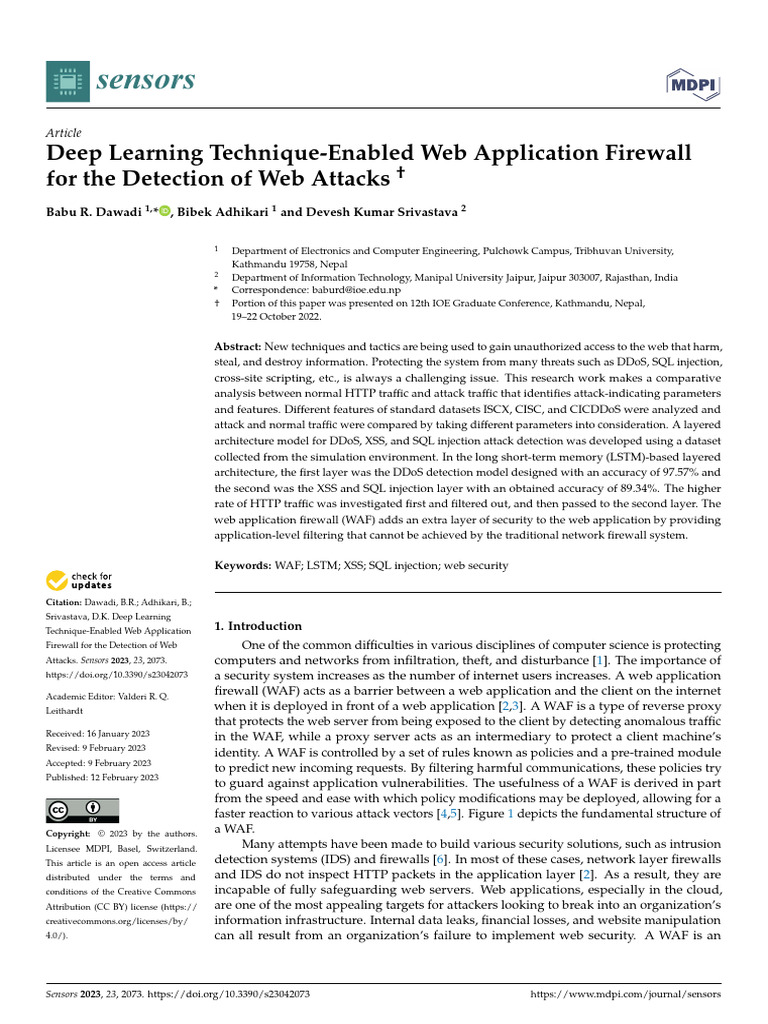 Deep Learning Technique-Enabled Web Application Firewall For The Detection of Web Attacks | PDF ...